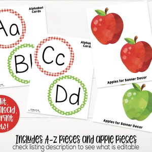 Apple Classroom Alphabet Banner Printable, Apple Theme, Teacher Supply ...