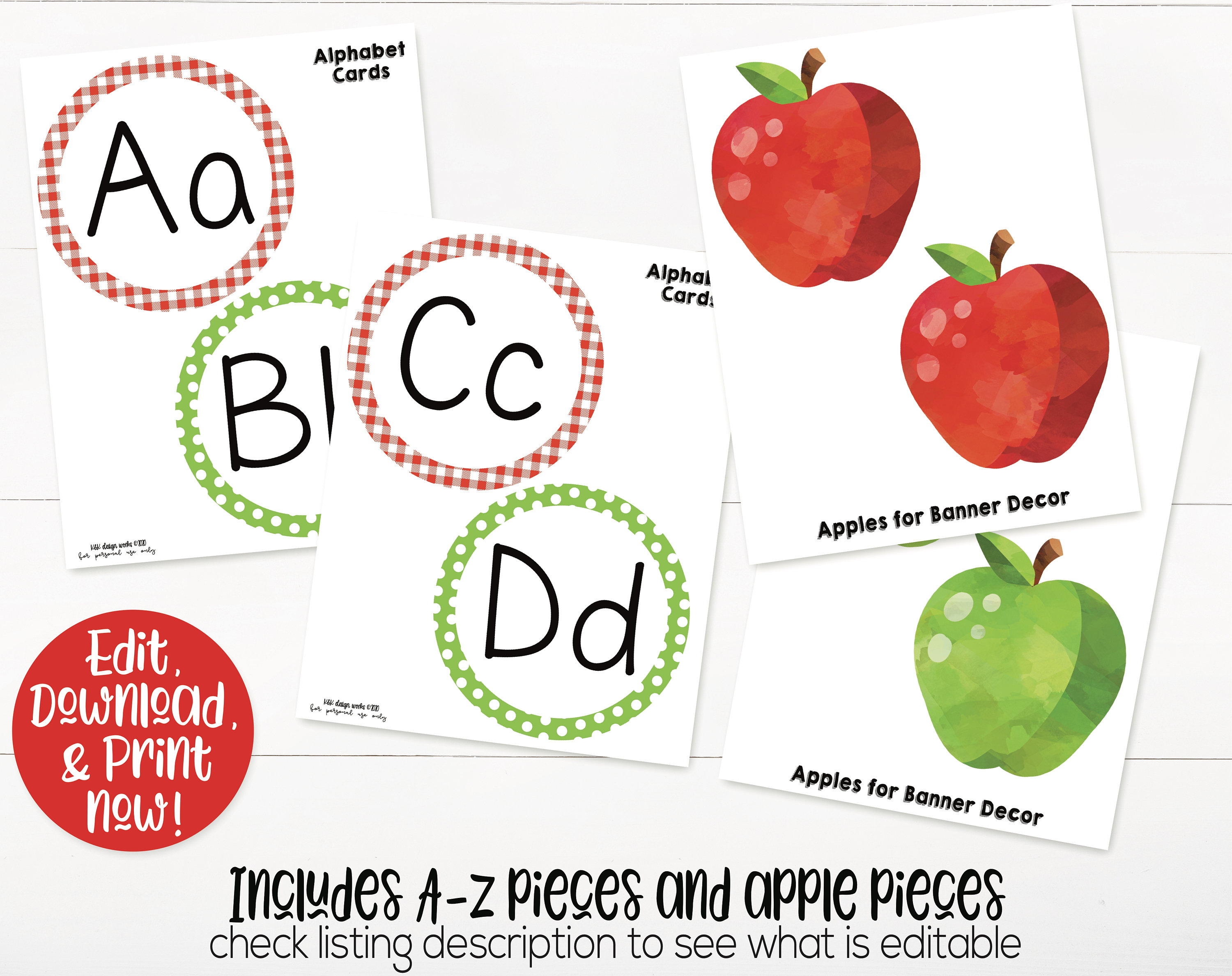 Apple Classroom Alphabet Banner Printable Apple Theme | Etsy