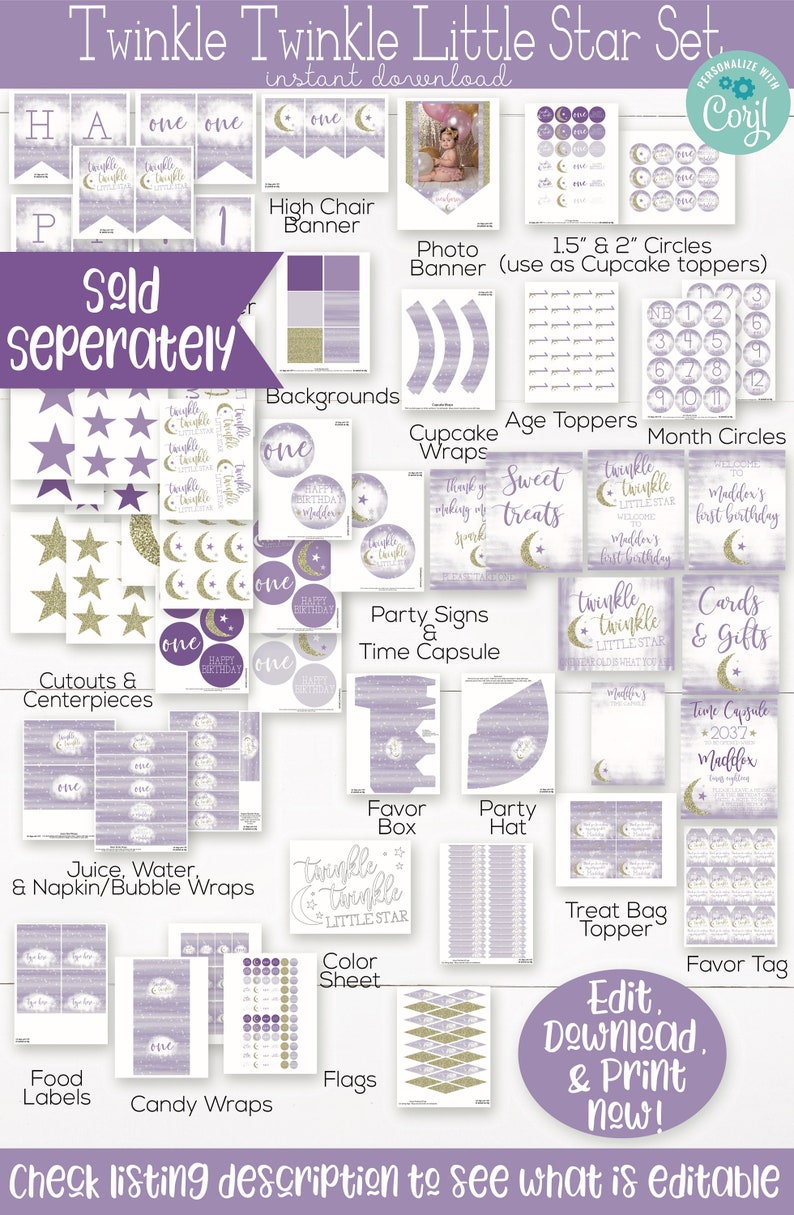 Editable Twinkle Twinkle Little Star Birthday Party | Etsy
