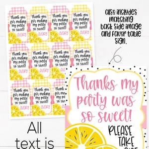 Pink Lemonade Favor Tag, Lemonade Party Favors, Lemonade Favor Label ...