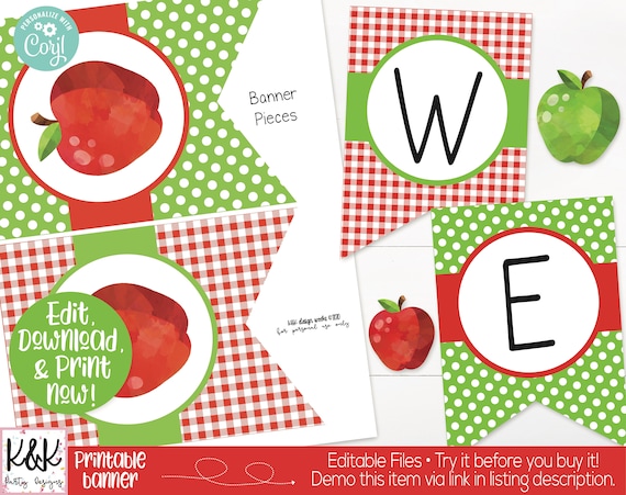 Apple Classroom Banner Printable, Apple Theme, Teacher Supply ...
