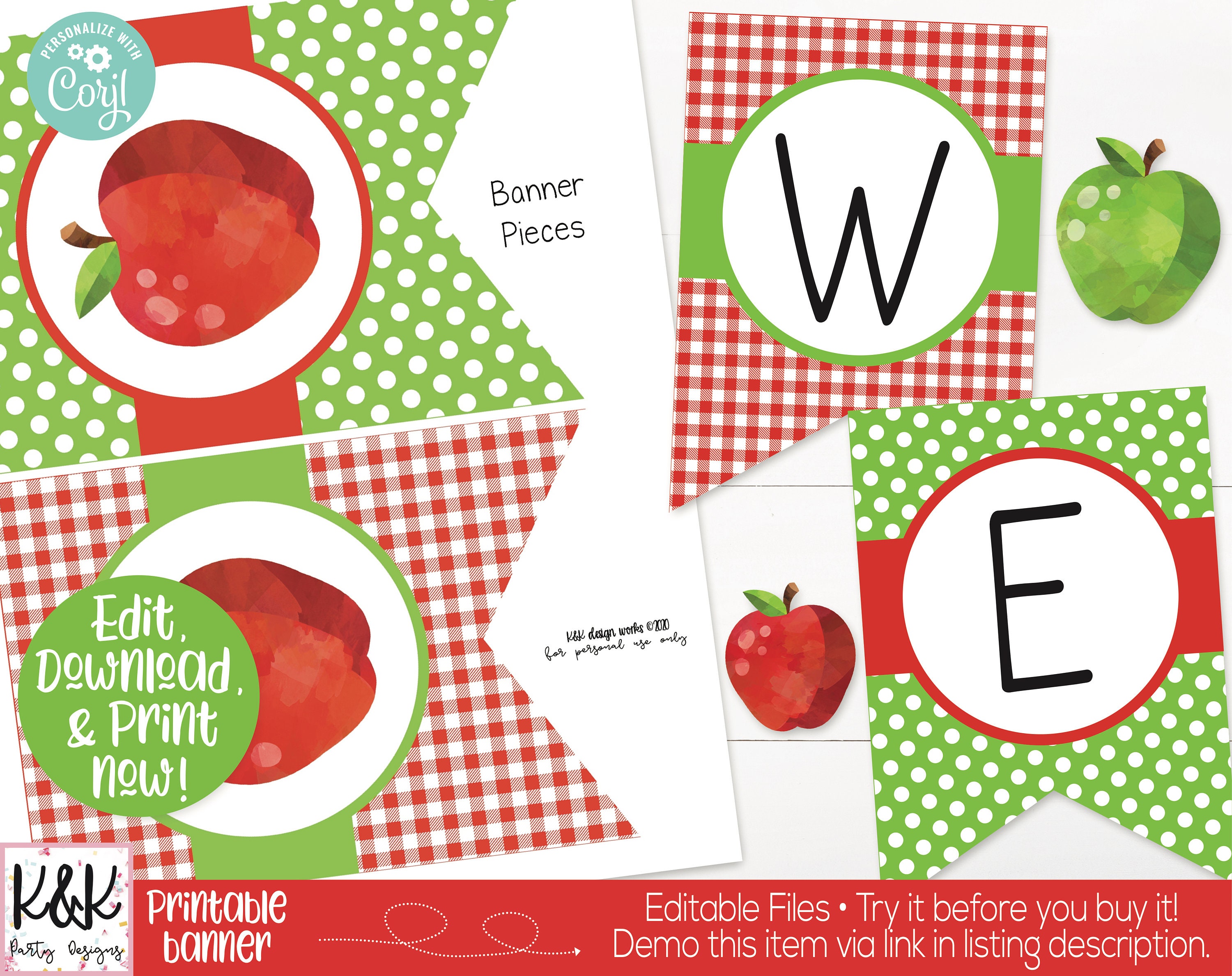 Apple Classroom Banner Printable Apple Theme Teacher Supply | Etsy