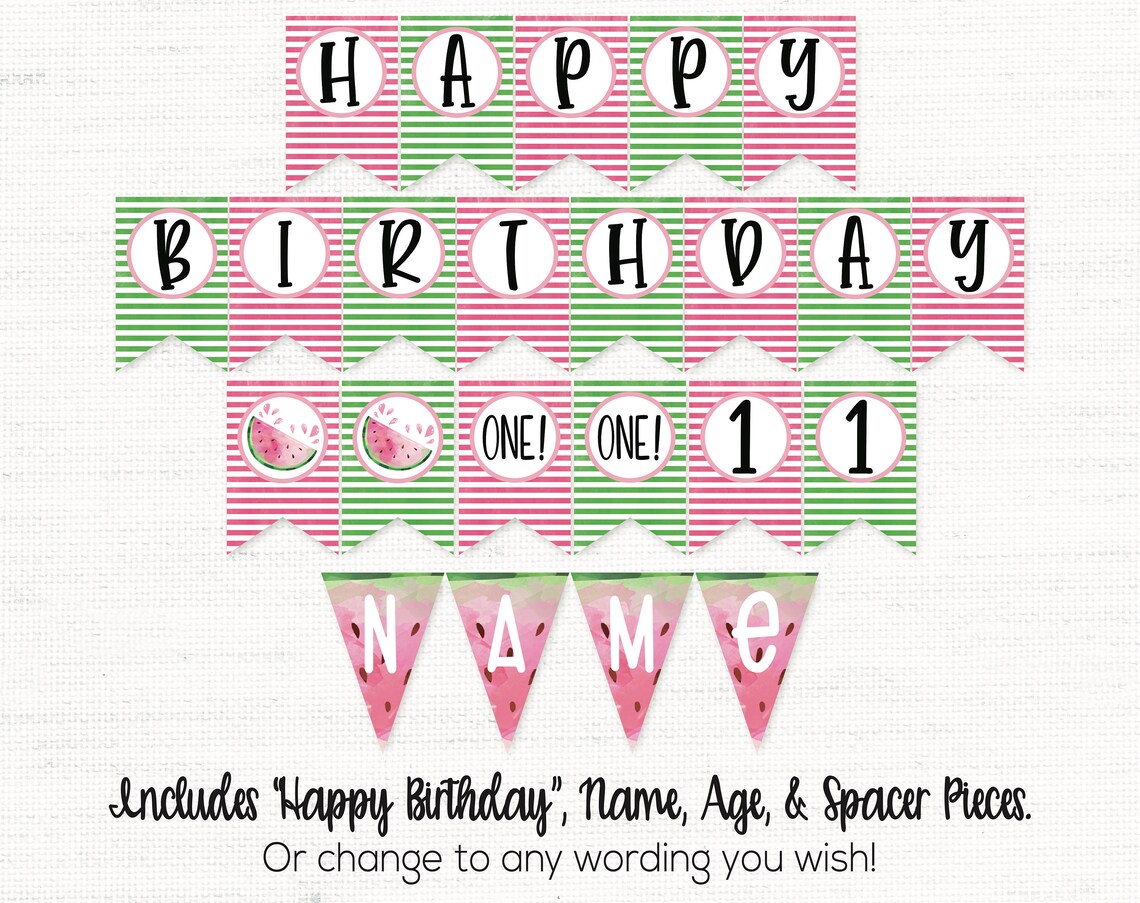 Watermelon Banner, Watermelon Birthday Party Decorations, One in a ...