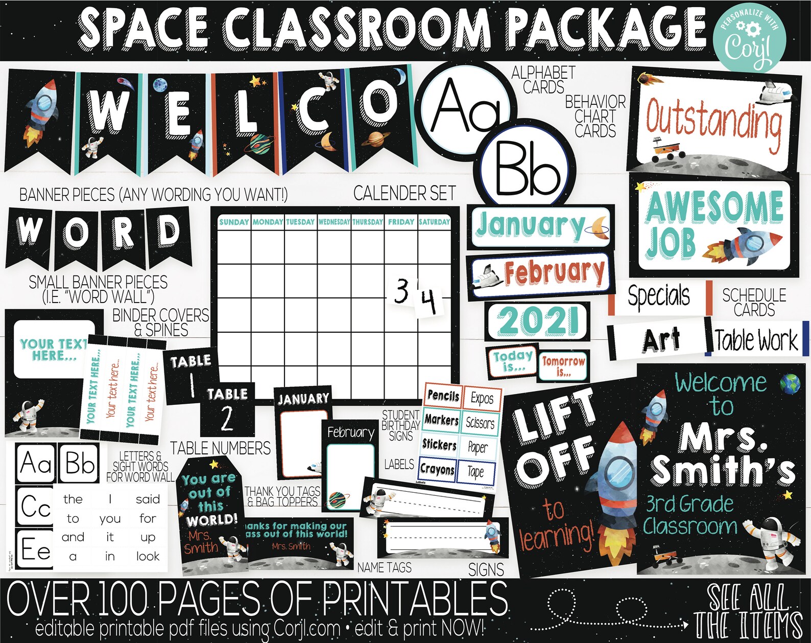 Space Theme Classroom Alphabet Banner Printable Teacher - Etsy