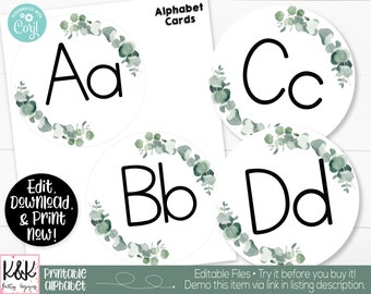 Classroom Alphabet Cards Botanical Greenery Uppercase and Lowercase ...
