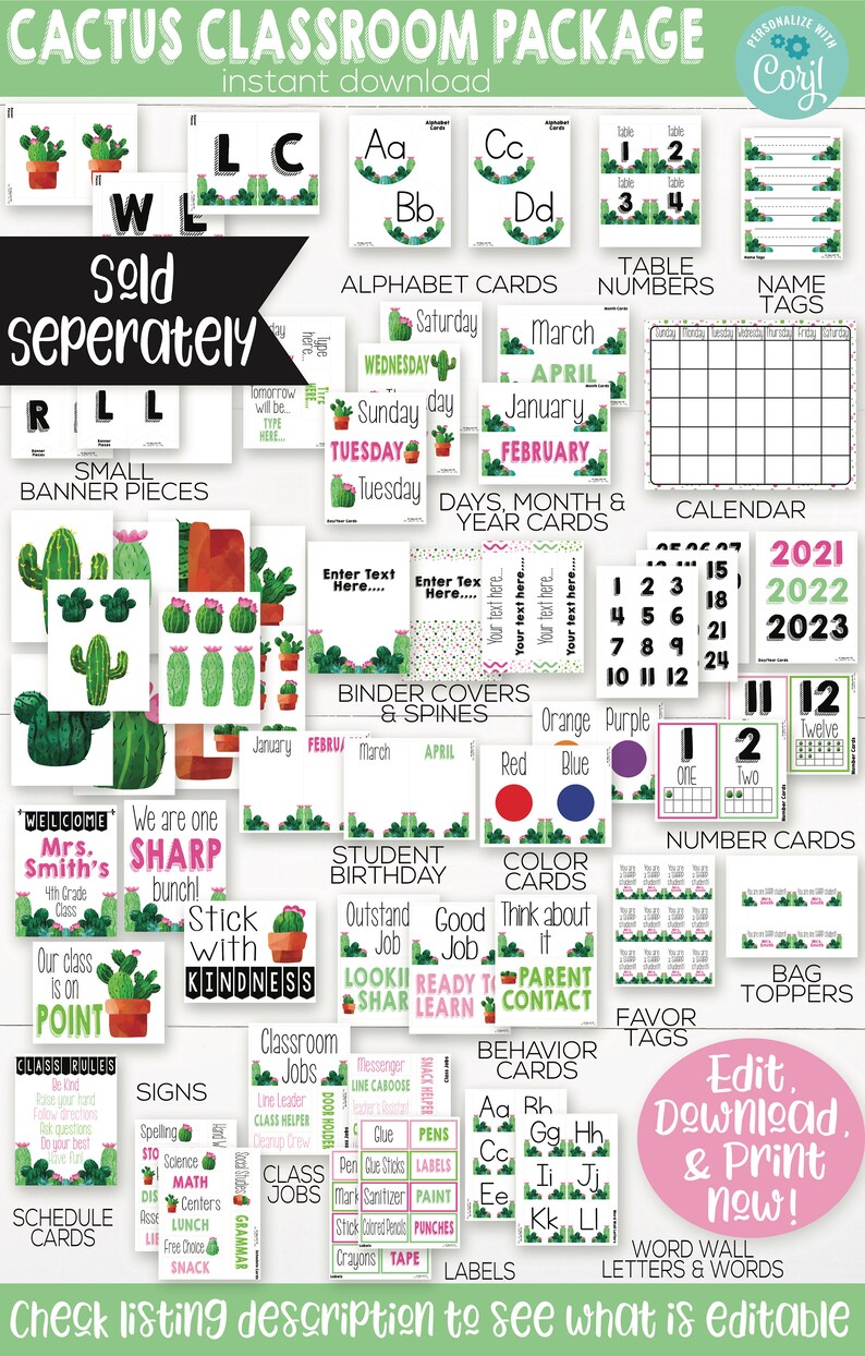 Cactus Classroom Banner Printable, Cactus Theme, Teacher Supply ...
