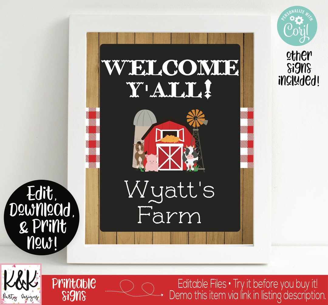 Farm Birthday Party Signs, Farm Welcome Sign, Barnyard Birthday Party ...