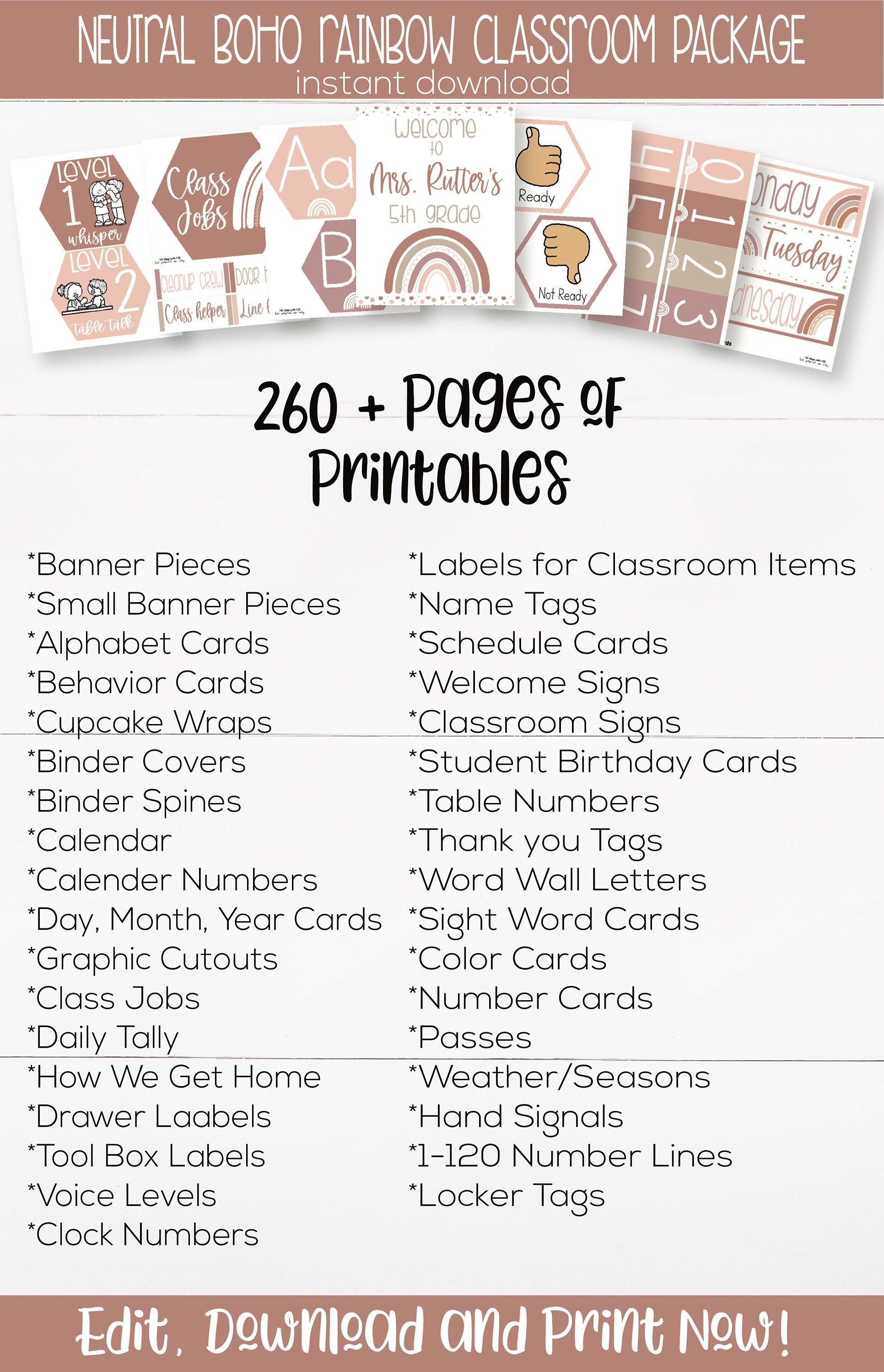 Neutral Boho Rainbow Classroom Theme Supplies and Decorations Printable ...