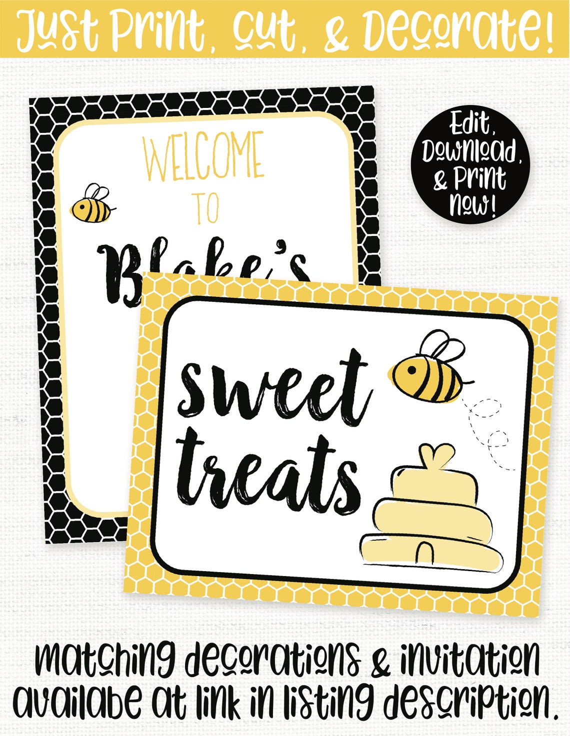 Bee Birthday Party Signs Bee Welcome Sign Bee Birthday Party - Etsy