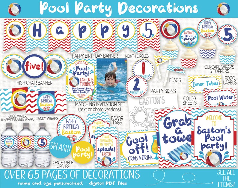 Pool Party Favor Tags, Pool Party Favors, Pool Party Thank You ...