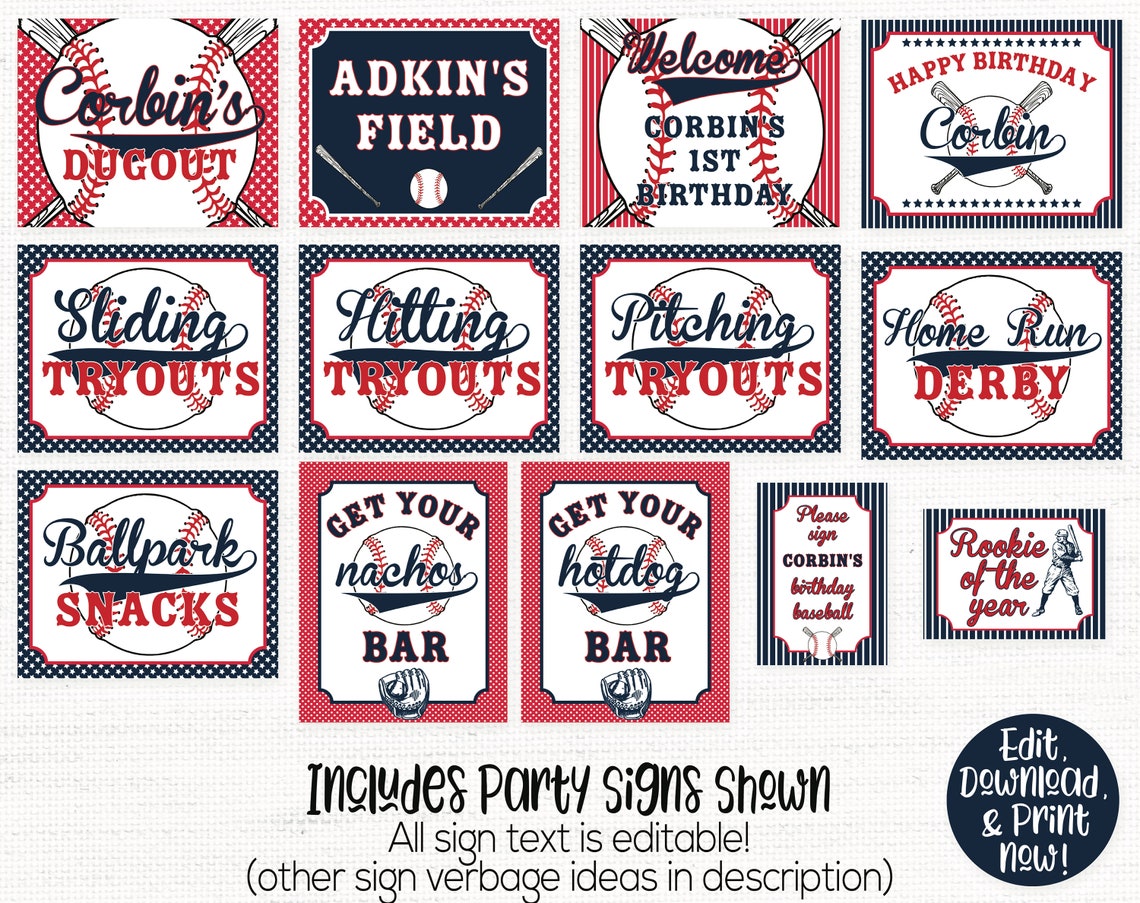 Baseball Birthday Party Signs Baseball Party Welcome Signs - Etsy