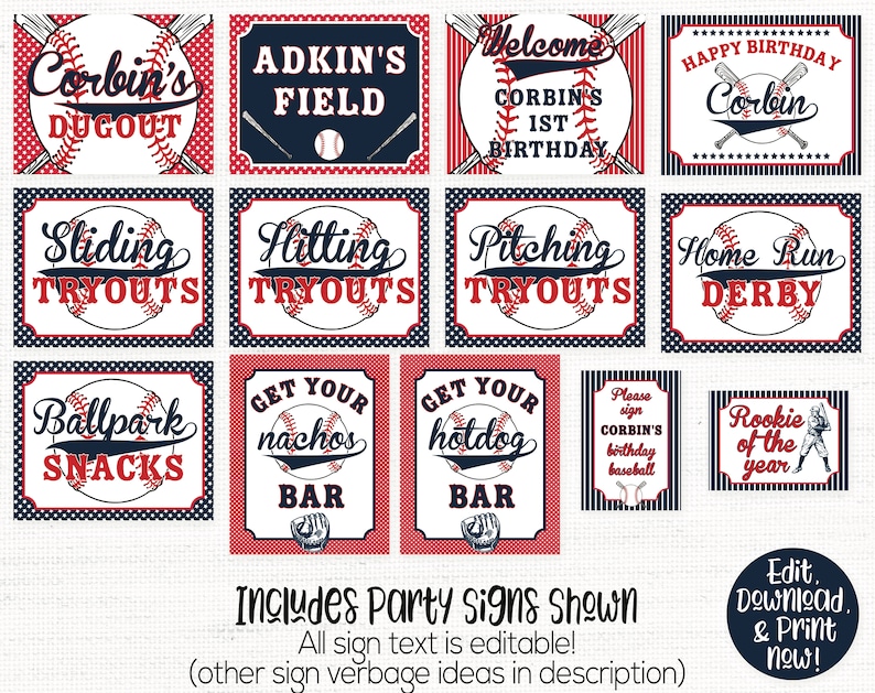 Baseball Birthday Party Signs Baseball Party Welcome Signs - Etsy