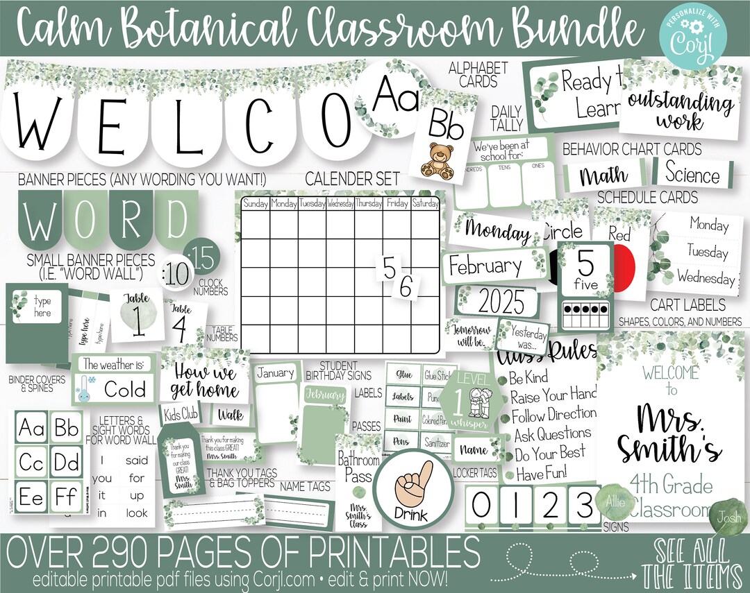 Calm Botanical Classroom Theme Supplies and Decorations Printable, Calm ...