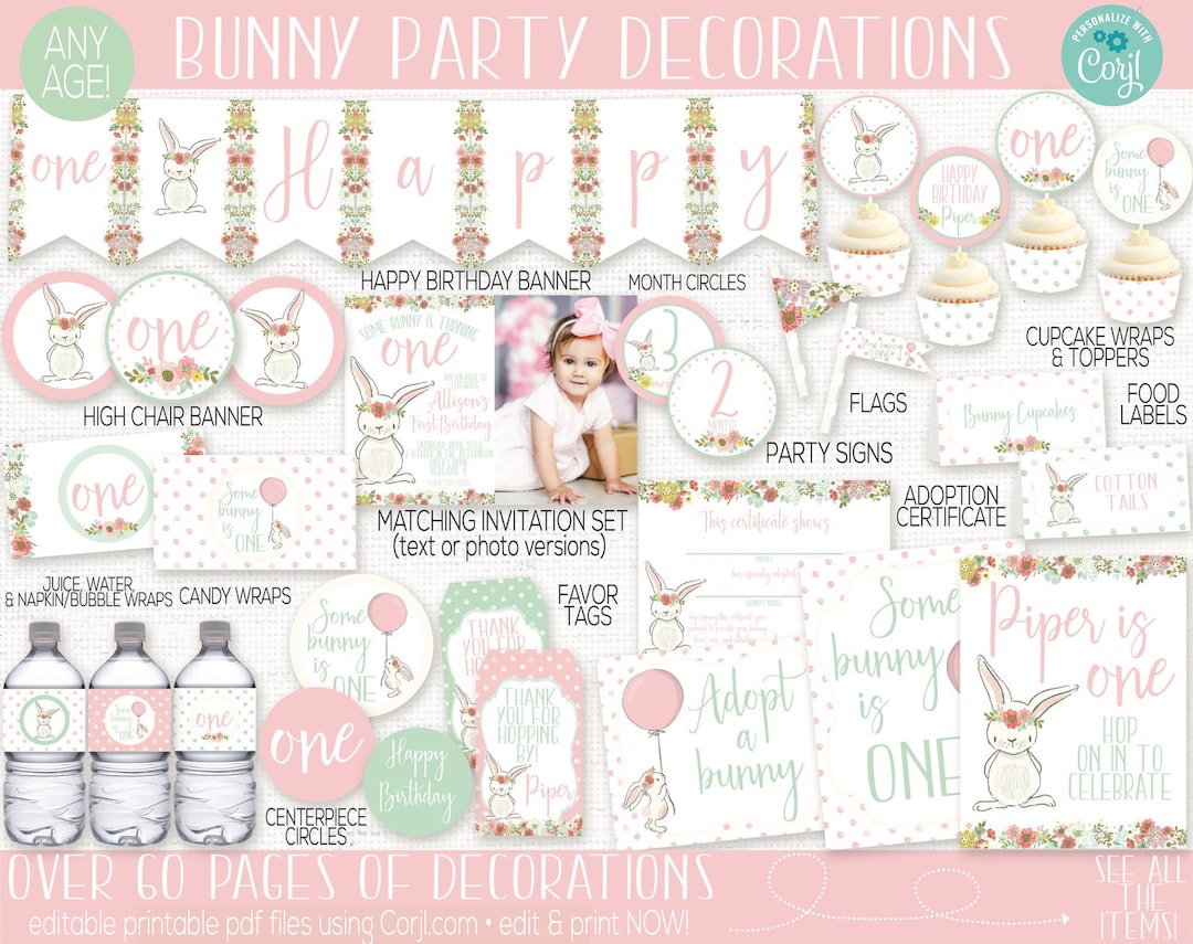 Bunny Birthday Party Decorations, Some Bunny is One, Spring Birthday ...