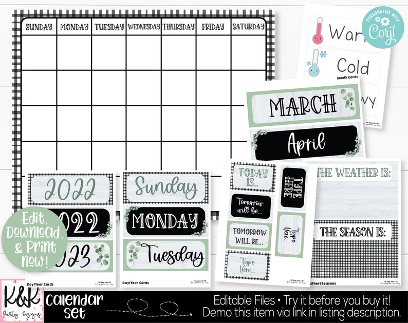 Farmhouse Theme Classroom Calendar Set Printable Teacher - Etsy