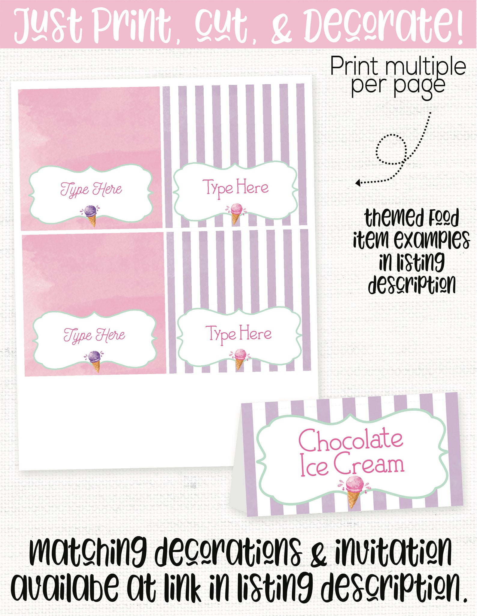Ice Cream Food Labels, Ice Cream Place Cards, Ice Cream Buffet Cards ...