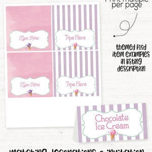 Ice Cream Food Labels, Ice Cream Place Cards, Ice Cream Buffet Cards ...