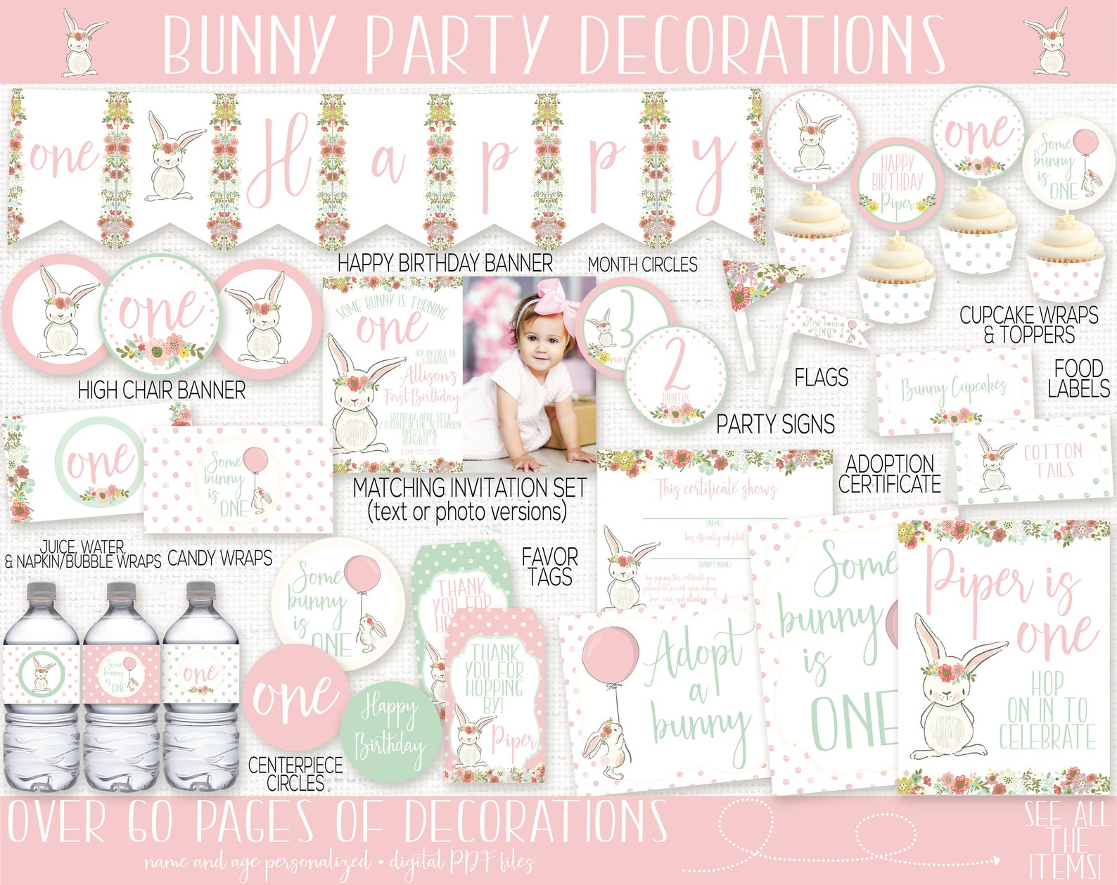 Bunny Favor Tag, Some Bunny is One, Bunny Birthday Party Decorations ...