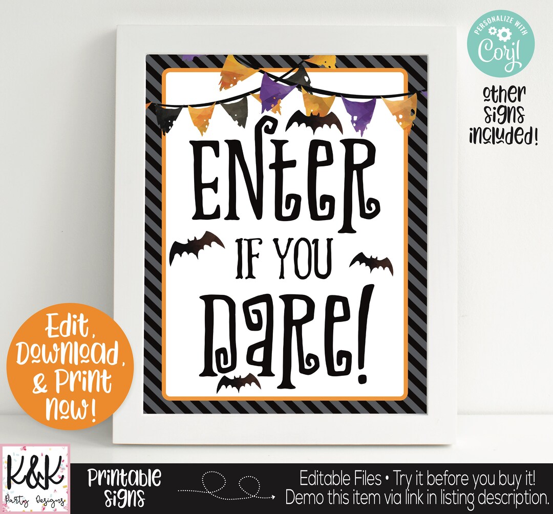 Halloween Party Signs, Halloween Welcome Sign, Enter If You Dare ...