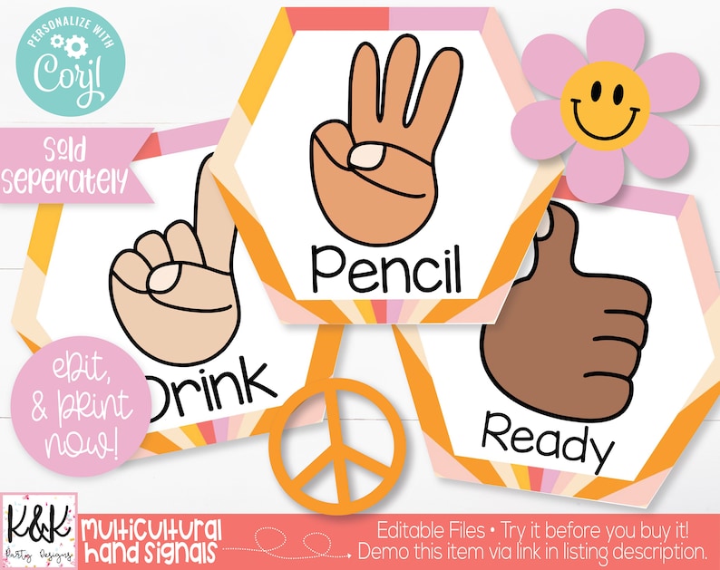 Retro Groovy Theme Classroom Desk Name Tags Printable Teacher - Etsy