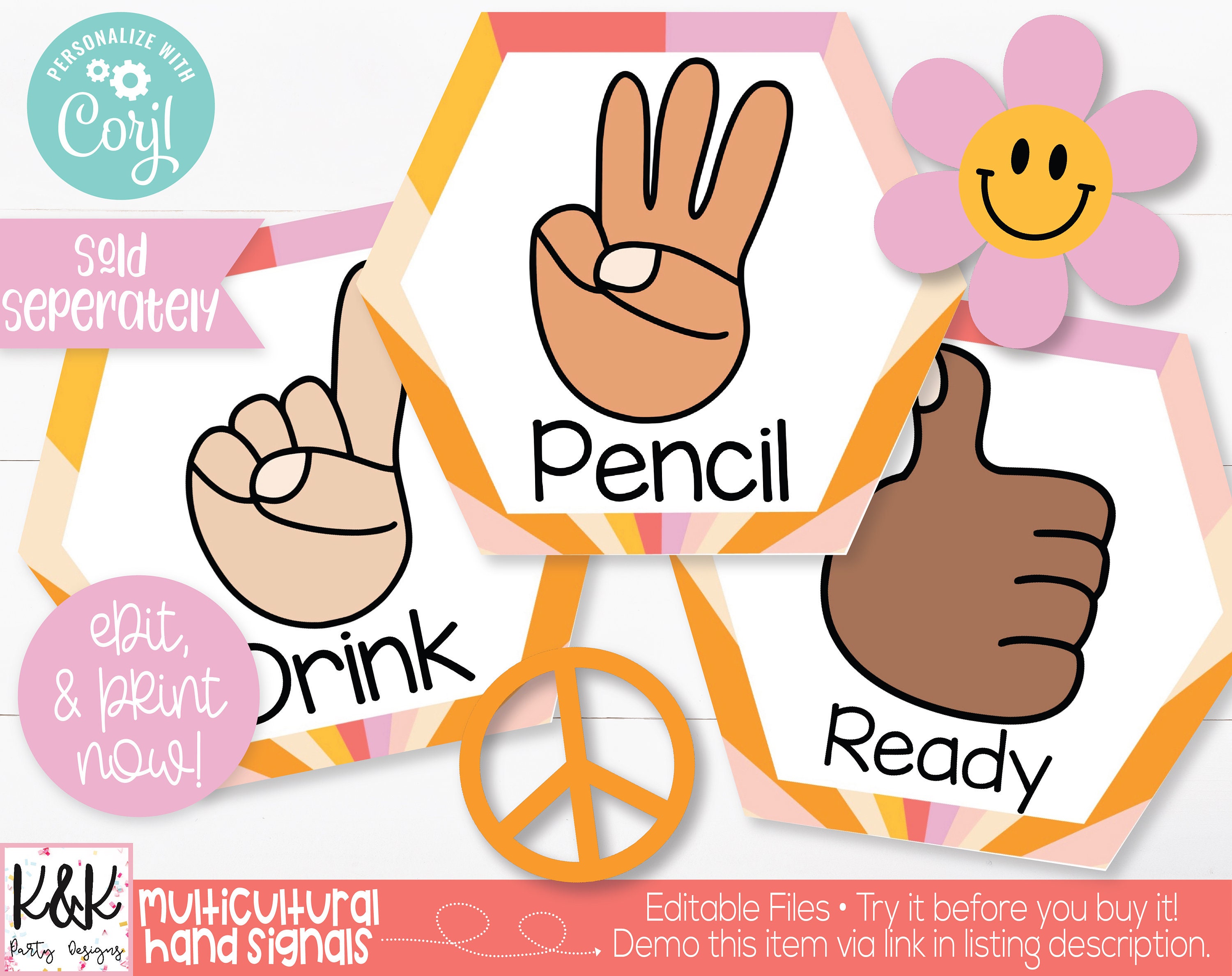 Retro Groovy Theme Classroom Desk Name Tags Printable, Teacher Supply ...