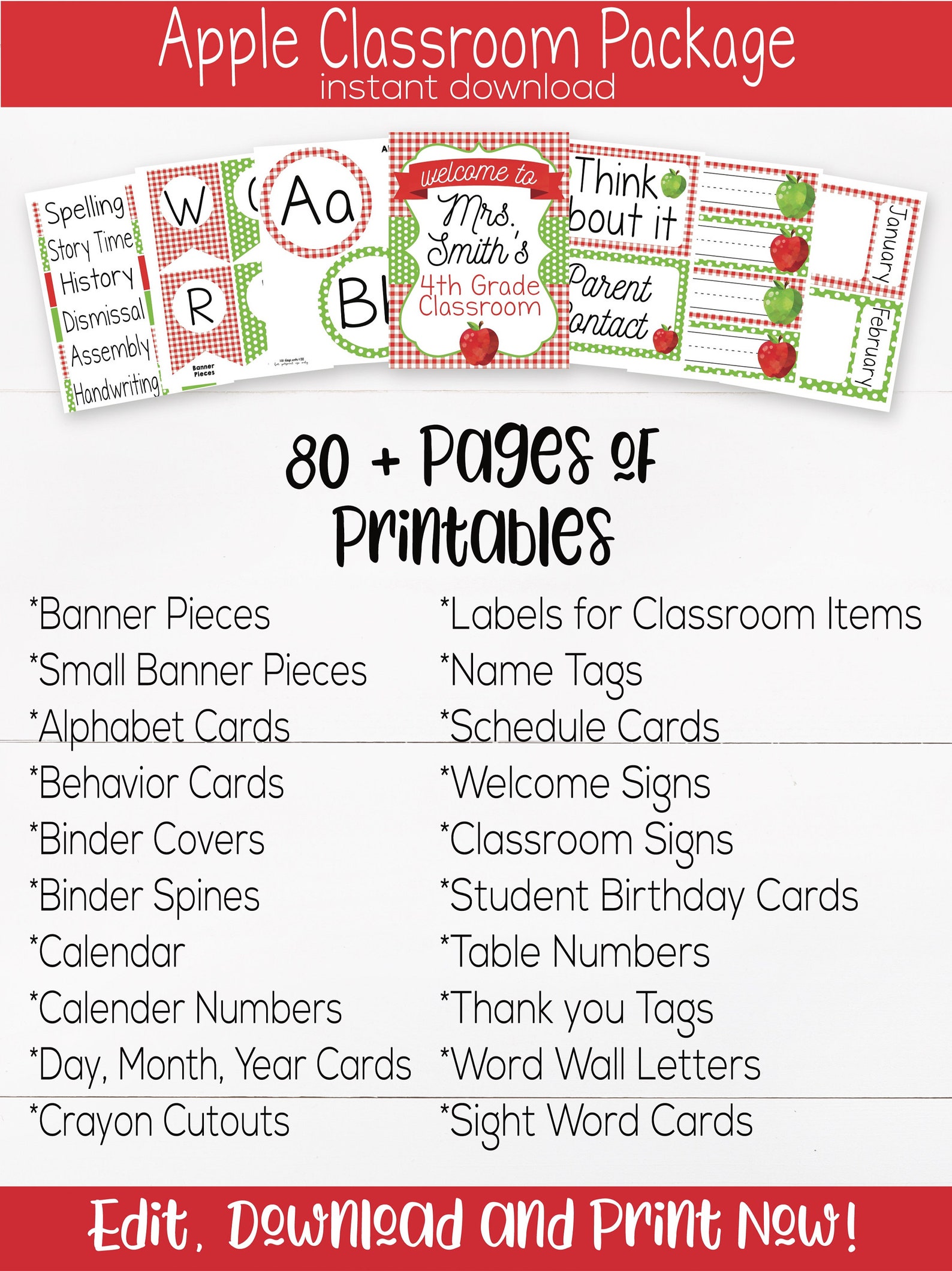 Apple Classroom Supplies and Decorations Apple Theme Teacher - Etsy