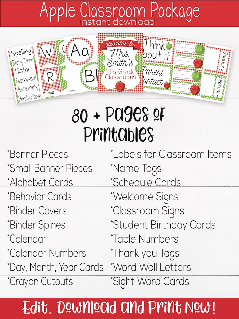 Apple Classroom Supplies and Decorations, Apple Theme, Teacher Supply ...