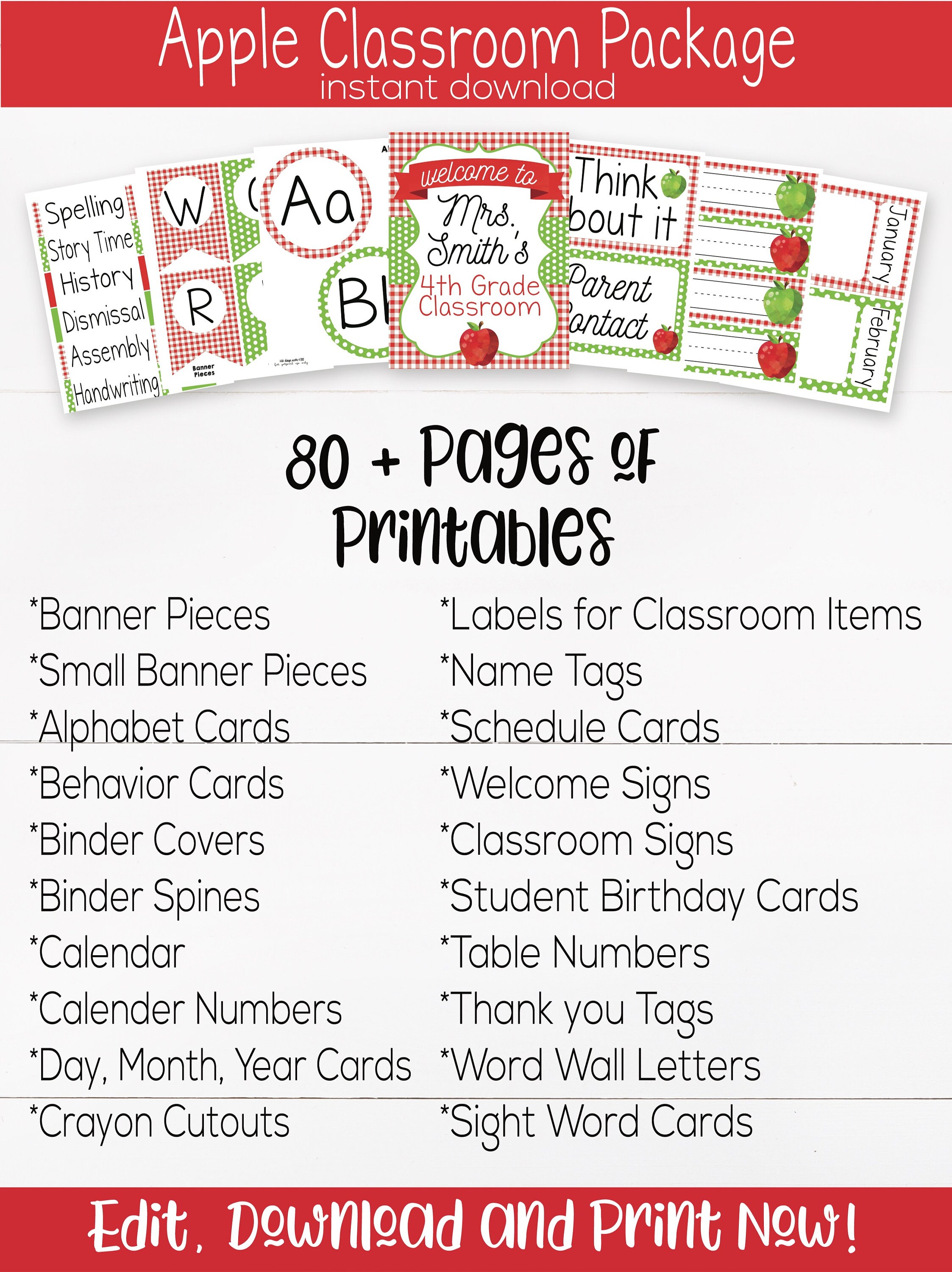 Apple Classroom Supplies and Decorations Apple Theme Teacher | Etsy