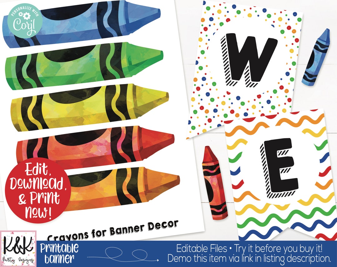 Crayon Classroom Banner Printable, Crayon Rainbow Theme, Teacher Supply ...