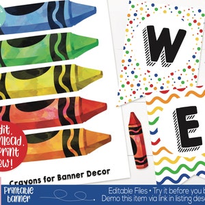 Crayon Classroom Banner Printable, Crayon Rainbow Theme, Teacher Supply ...