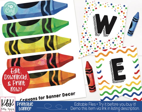 Crayon Classroom Banner Printable, Crayon Rainbow Theme, Teacher Supply ...
