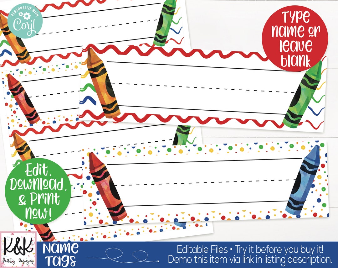 Crayon Theme Classroom Name Tags Printable, Teacher Supply, Classroom ...