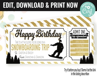 Snowboarding Birthday Card - Etsy