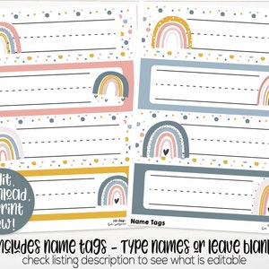 Boho Rainbow Theme Classroom Name Tags Printable, Teacher Supply ...