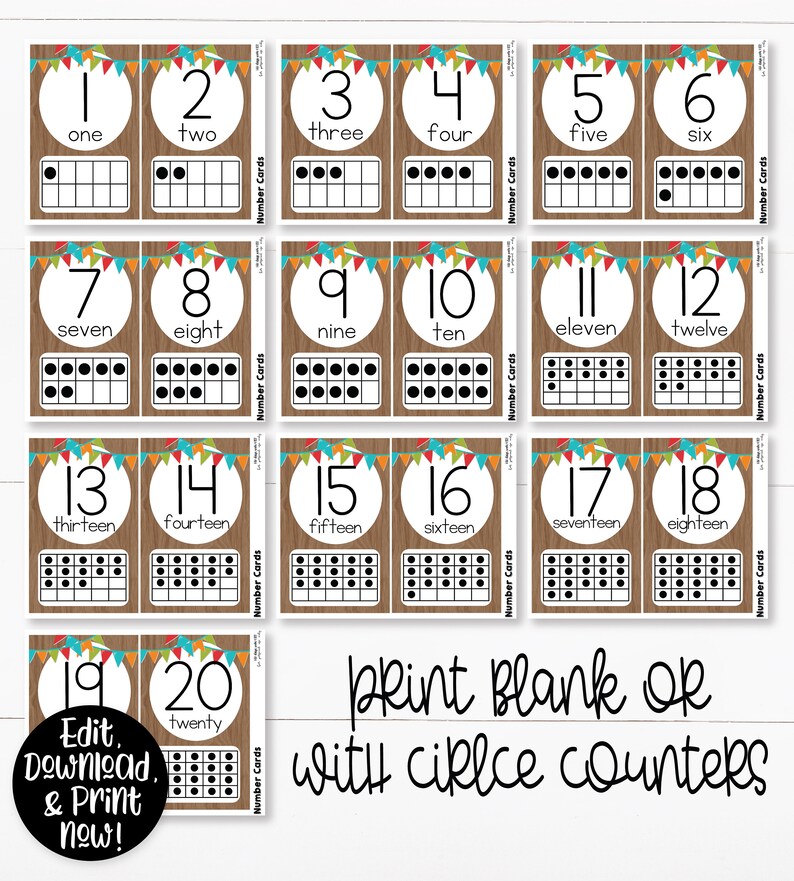 Camping Theme Classroom Editable Number Card Posters - Etsy