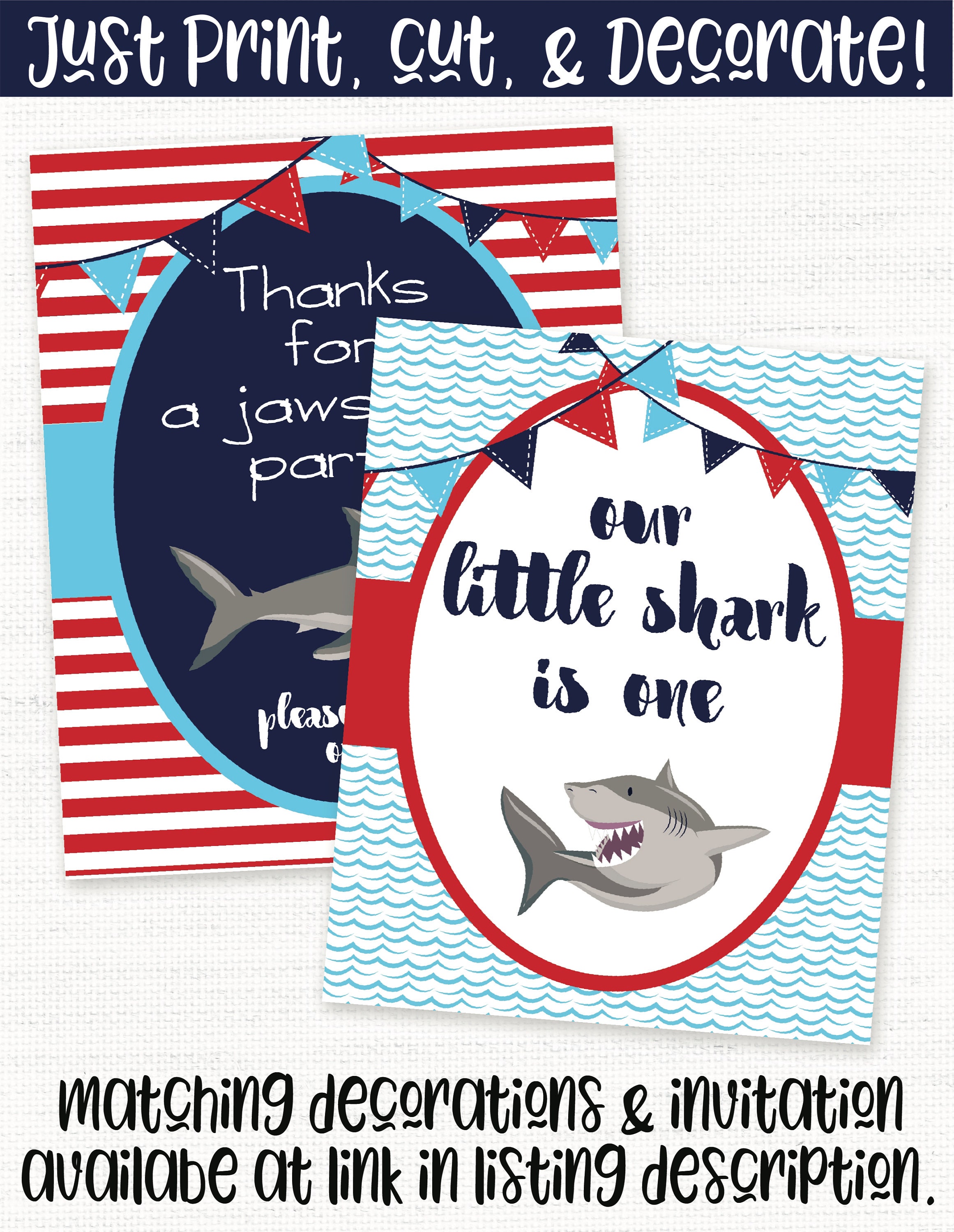 Shark Party Signs Shark Welcome Sign Shark Printable Sign | Etsy
