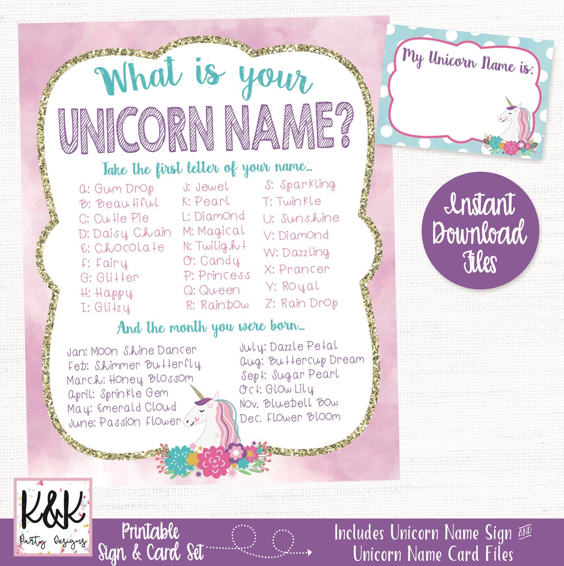 Unicorn Name Game Printable Sign, What's Your Unicorn Name Party Sign ...