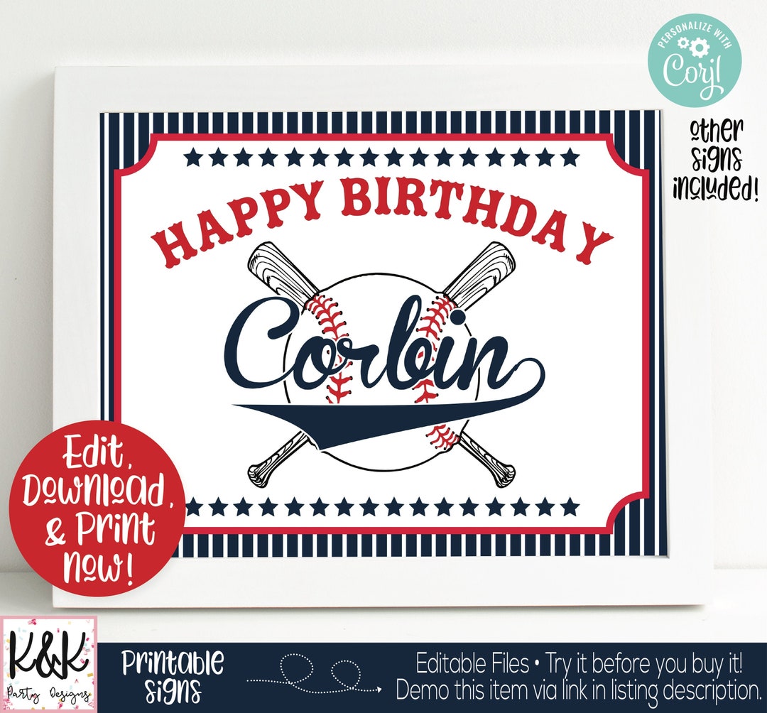 Baseball Birthday Party Signs, Baseball Party Welcome Signs, Baseball ...