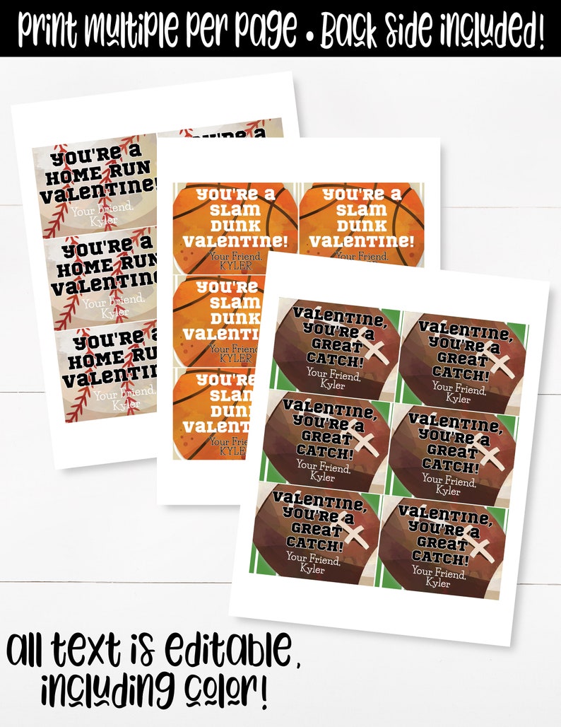 Sports Printable Valentine Card Kids Valentines Day Card | Etsy