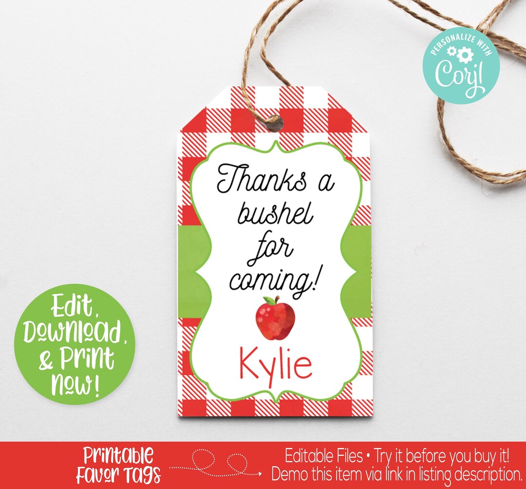 Apple Favor Tag, Apple Thank You, Apple Party Favor, Apple Birthday ...