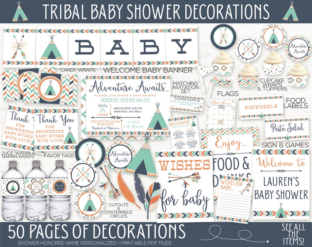 Tribal Aztec Baby Shower Decorations, Boho Baby Shower, Tee Pee ...