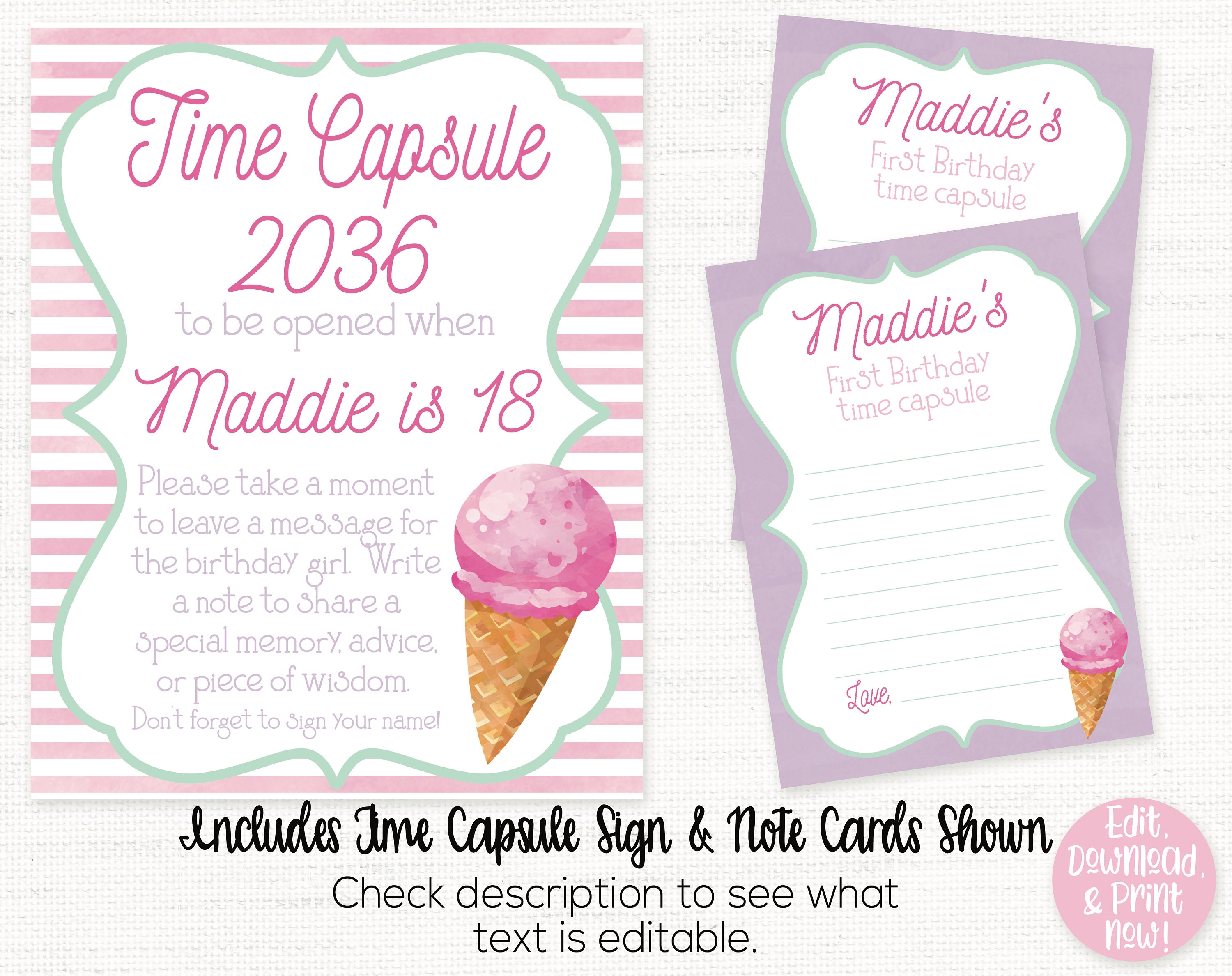 Ice Cream Time Capsule Sign 1st Birthday Capsule Ice Cream | Etsy