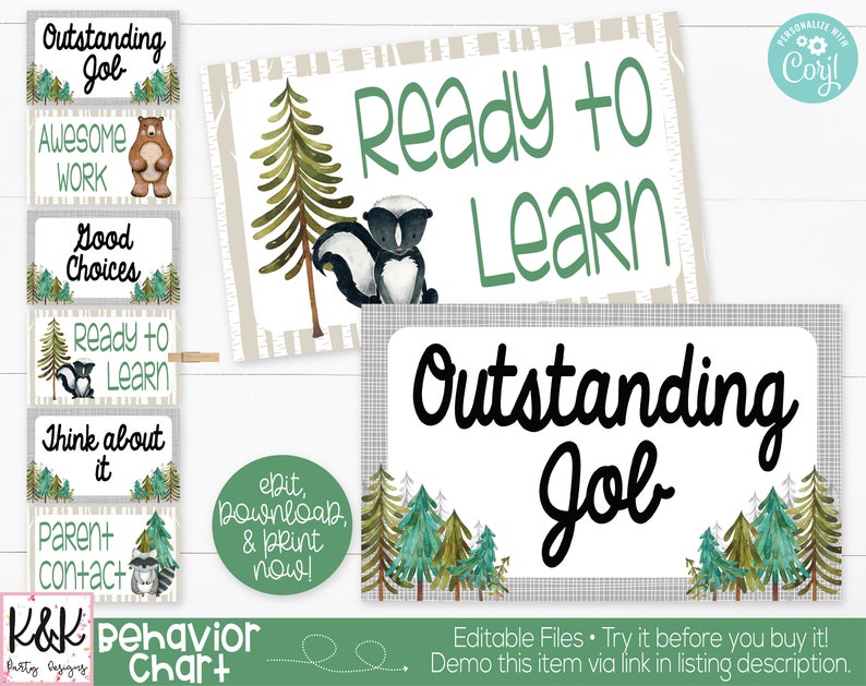 Woodland Forest Theme Classroom Editable Behavior Clip Chart - Etsy