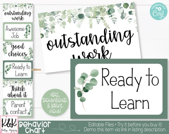 Calm Botanical Theme Classroom Editable Behavior Clip Chart Printable ...