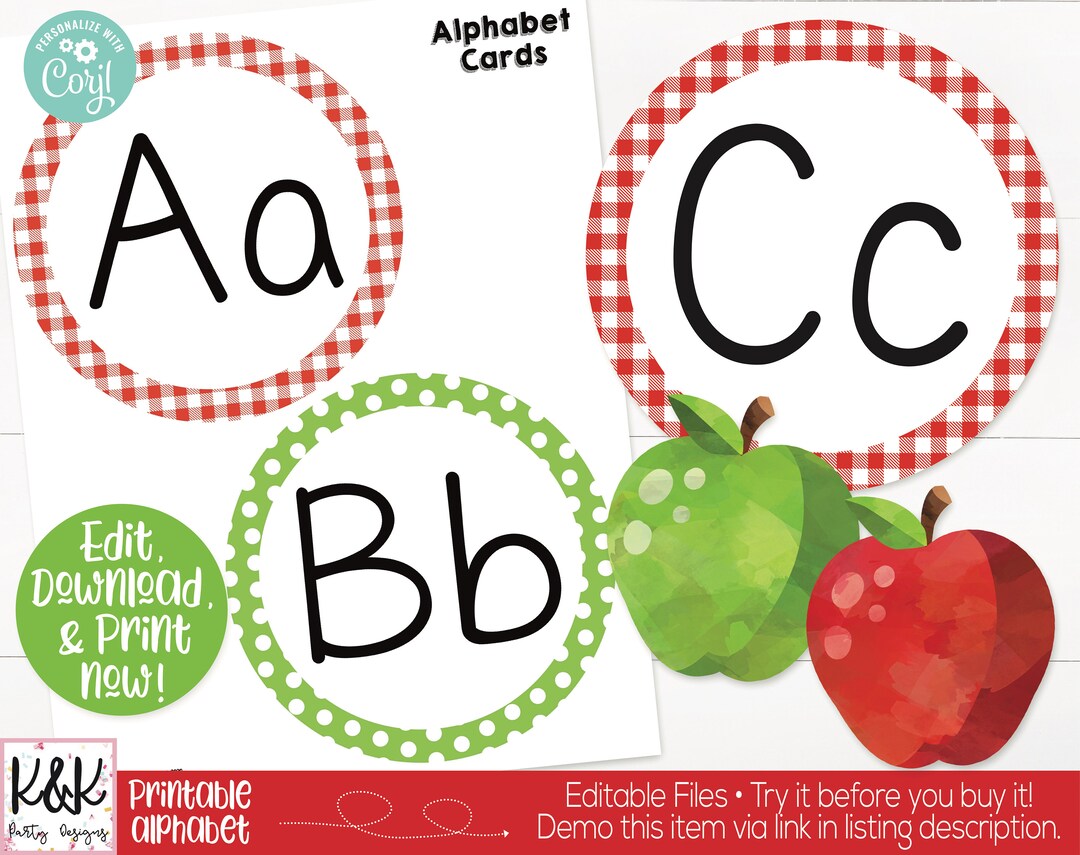 Apple Classroom Alphabet Banner Printable, Apple Theme, Teacher Supply ...