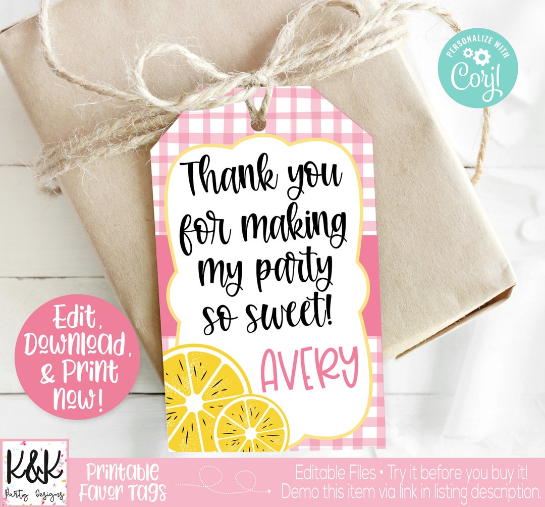 Pink Lemonade Favor Tag, Lemonade Party Favors, Lemonade Favor Label ...