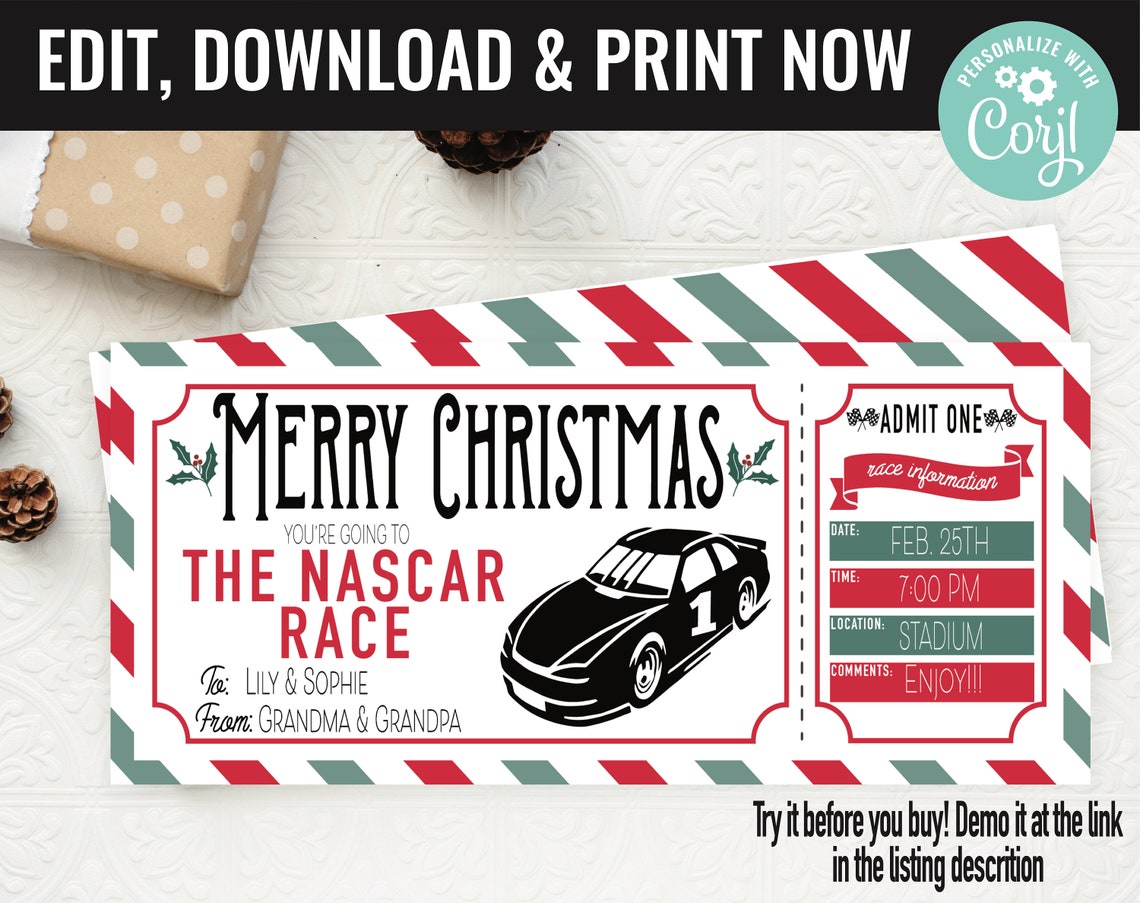Christmas Surprise Nascar Race Ticket Gift Voucher, Nascar Race Trip ...