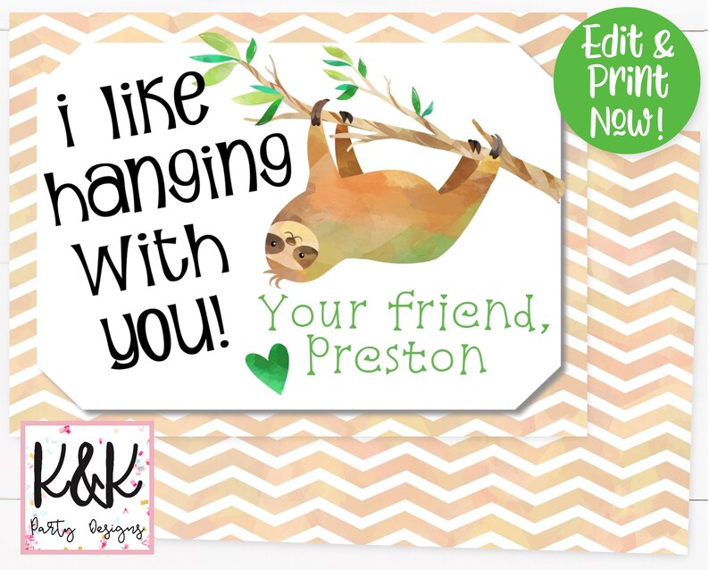 Sloth Printable Valentine Card Kids Valentines Day Card I - Etsy