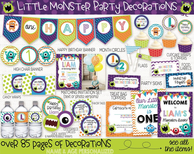 Little Monster Birthday Party Banner Monster Party Banner | Etsy