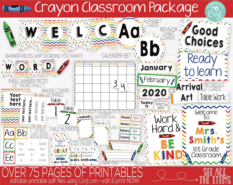 Crayon Classroom Banner Printable Crayon Rainbow Theme - Etsy